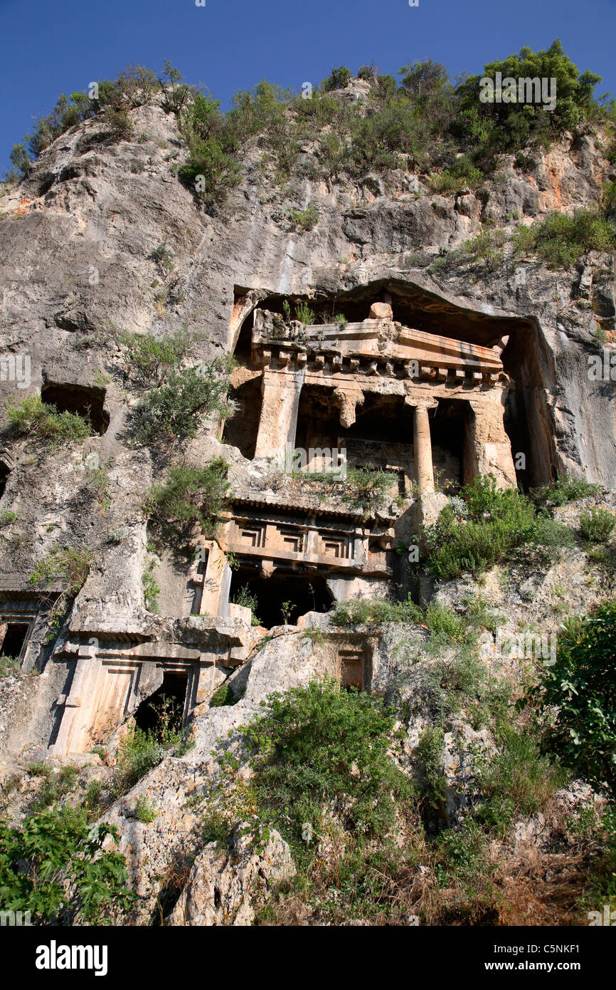 Turkey Fethiye Lycian rock tombs Stock Photo - Alamy