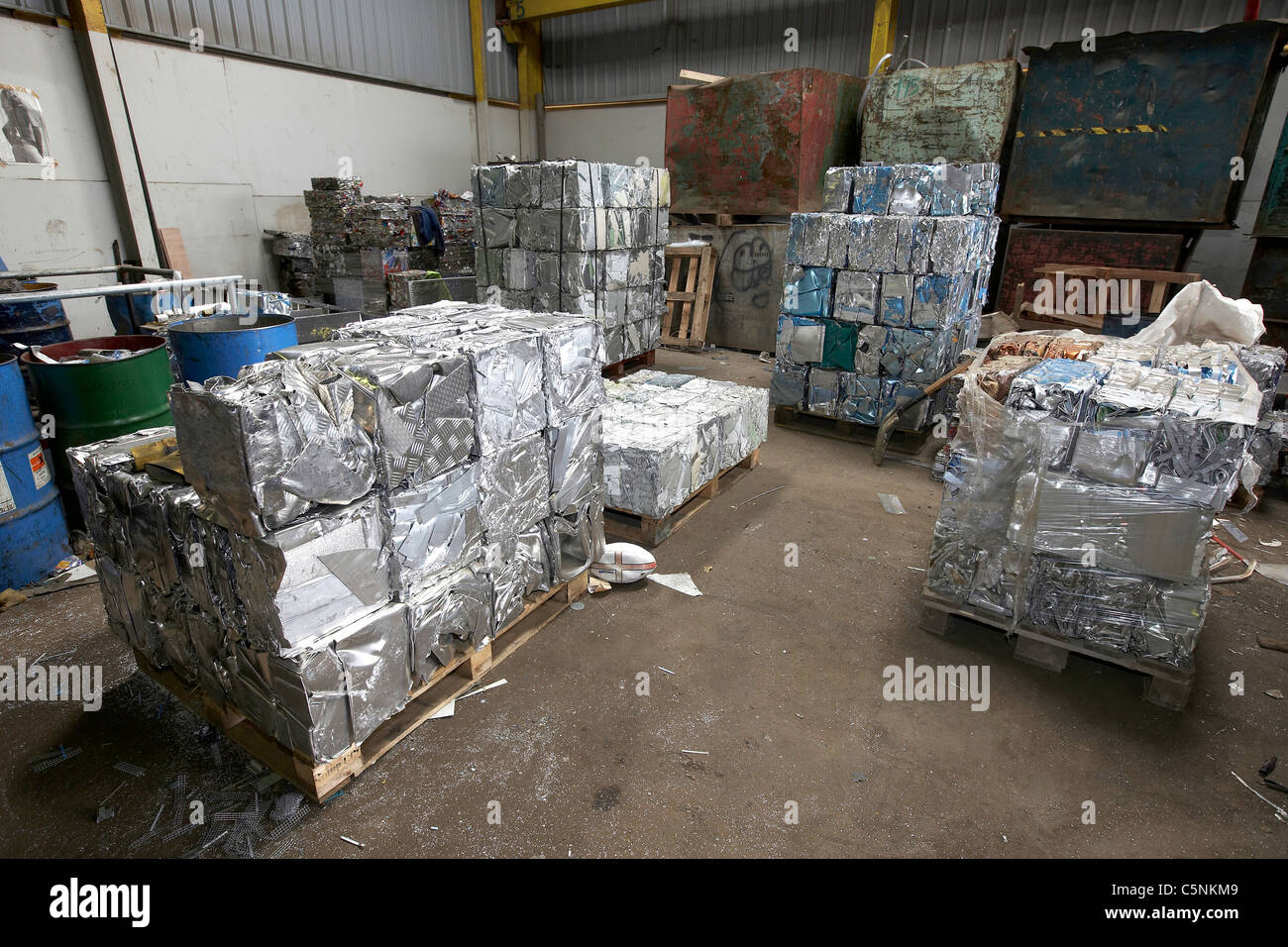 Aluminium and stainless steel crushed into cubes ready for recycling in ...
