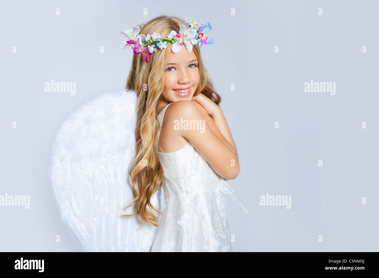 Angel girl children sweet expression and fashion white wings with ...