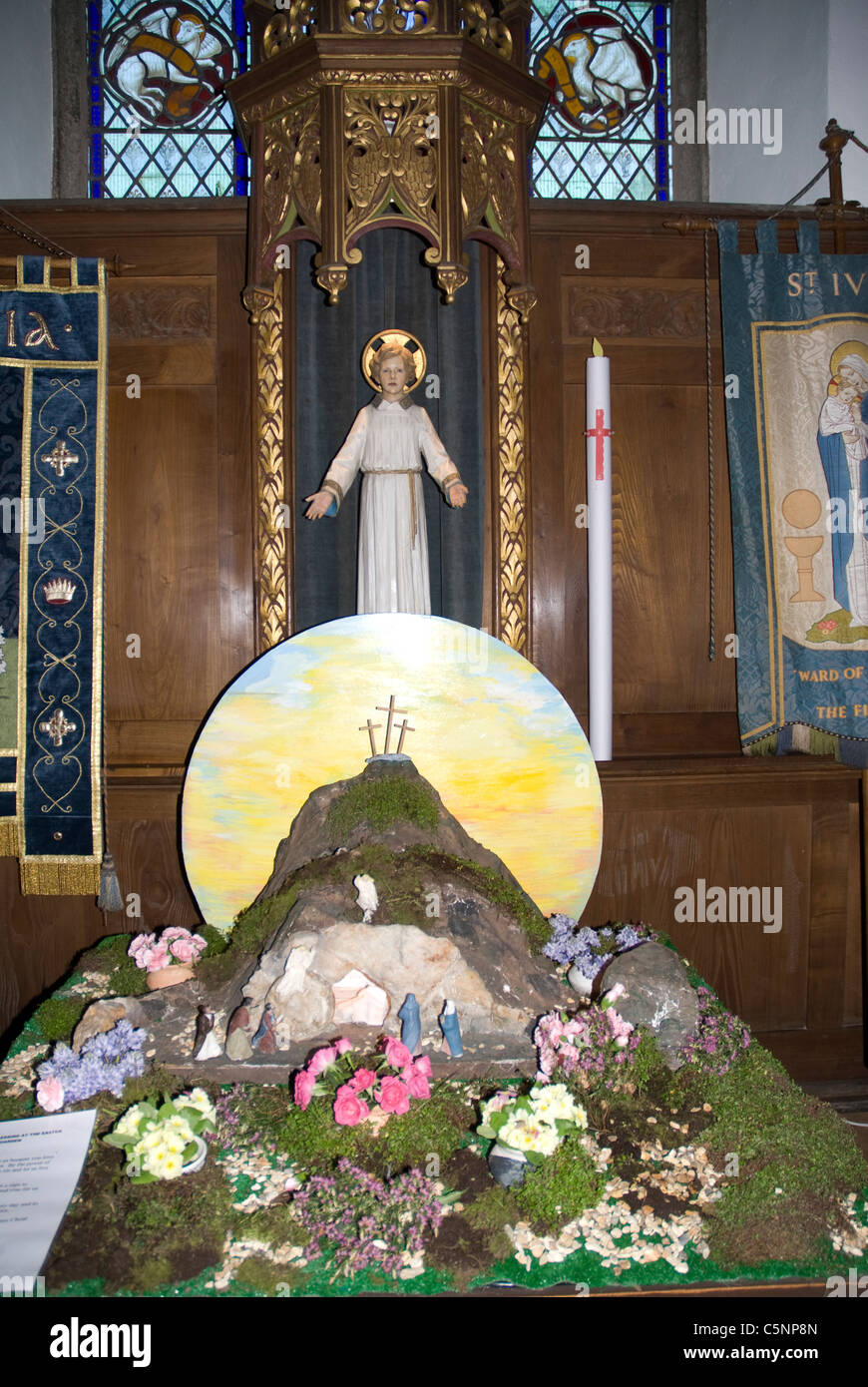 Children's corner at Easter in St Ives Parish Church, St Ives Cornwall ...
