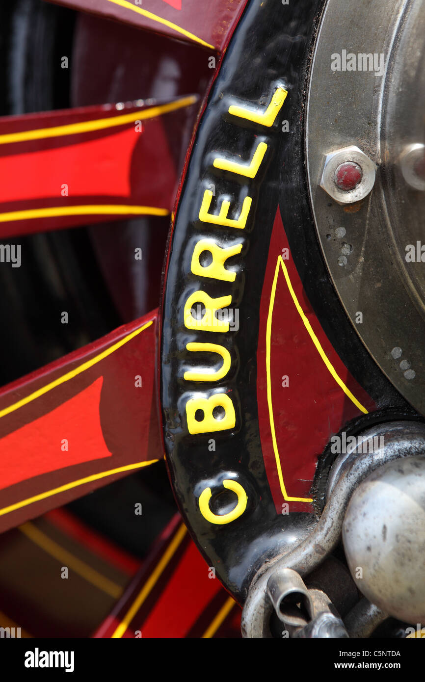 A close up of a name on a wheel of steam A traction engine Stock Photo ...