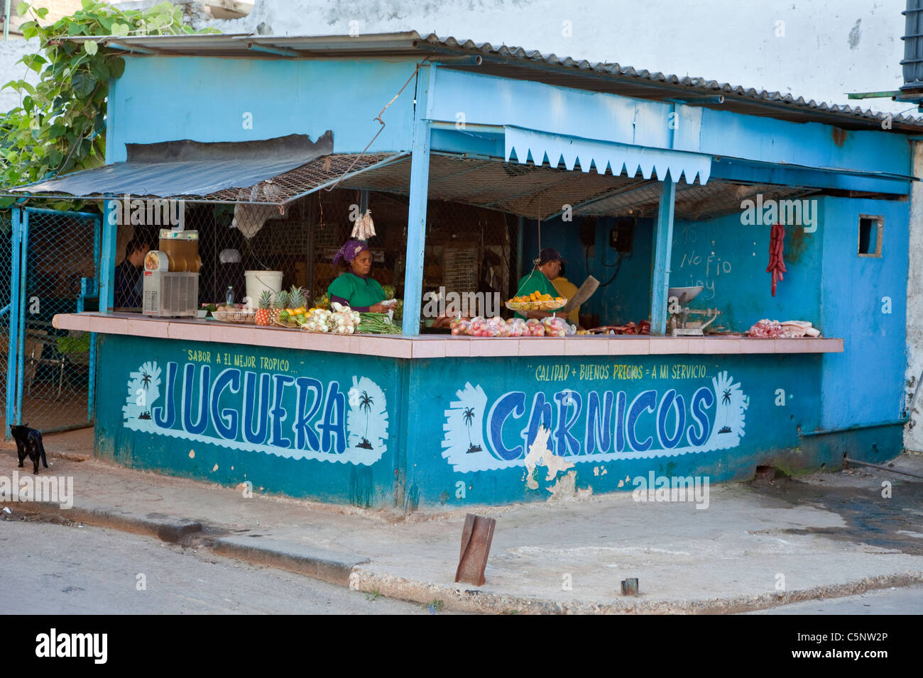 Cuba, Havana. Neighborhood Fruit, vegetable, and Meat Stand Stock Photo ...