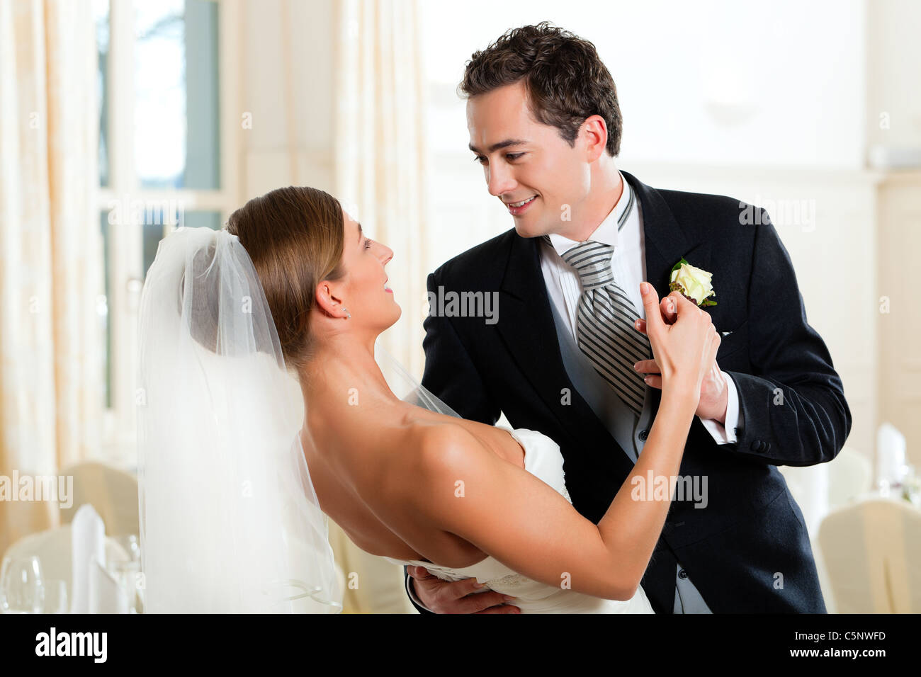 Bride and groom dancing the first dance at their wedding day Stock ...