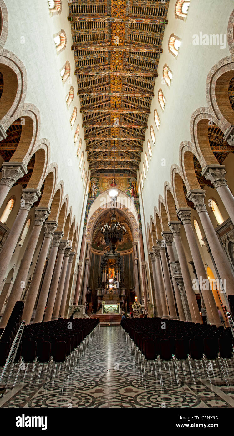 Interior of Messina, Sicily Cathedral with mosaic floors, arches ...