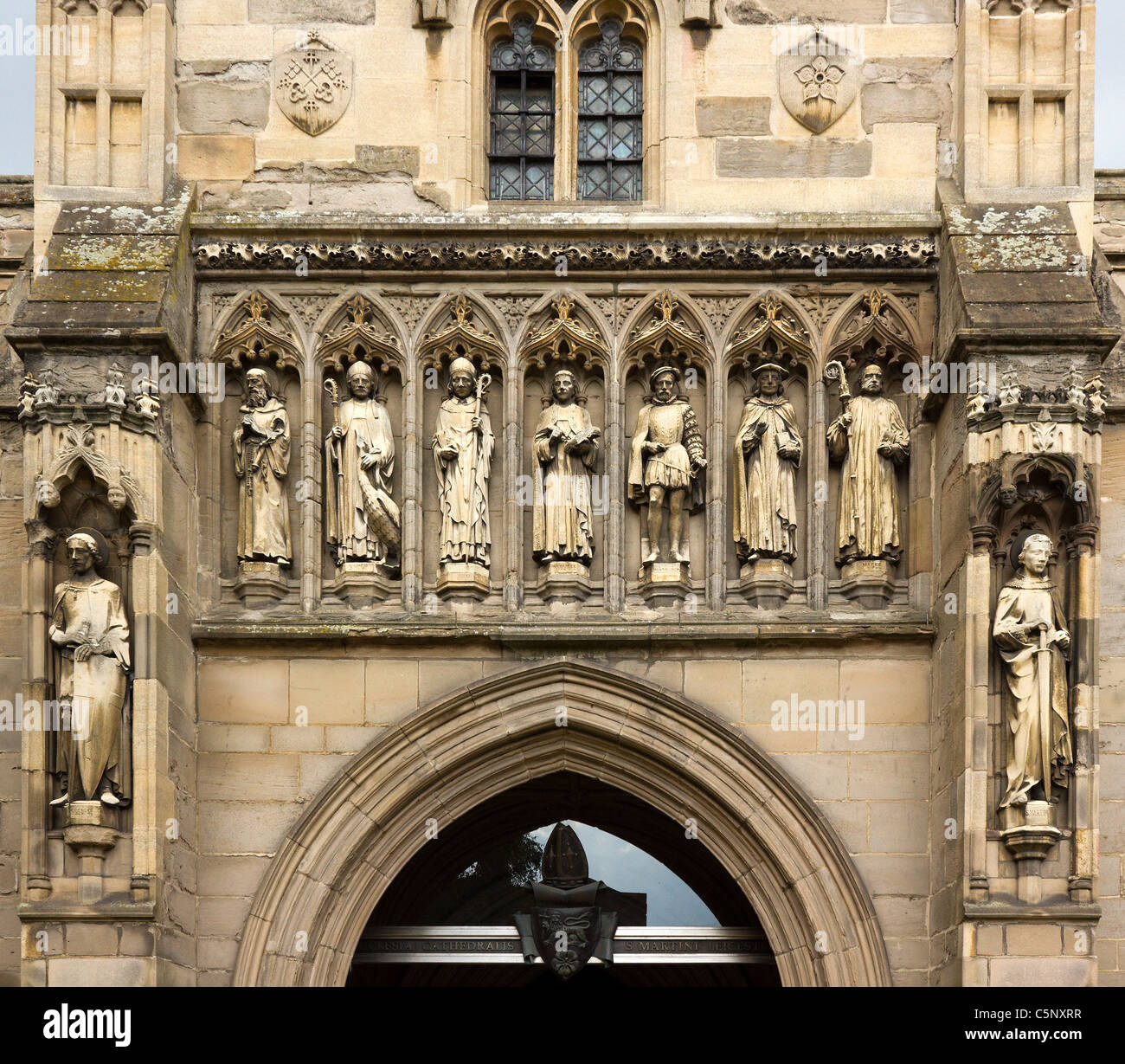 Nine carved stone statues decorating the Vaughan porch above South door ...