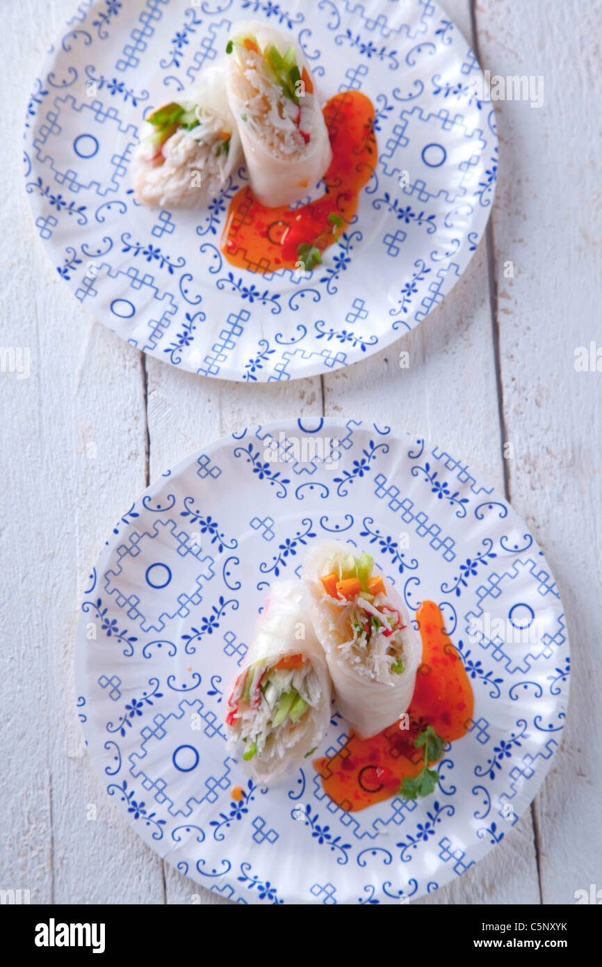 Two plates with spring rolls Stock Photo - Alamy