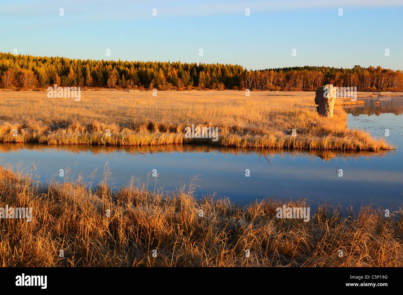 Sunrise landscape of lake in Bashang grassland,Hebei province, China ...