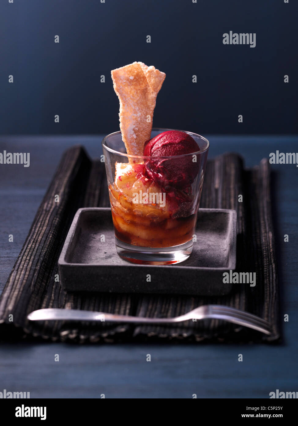 Beetroot Sorbet with pineapple and deep fired wan tan Stock Photo - Alamy