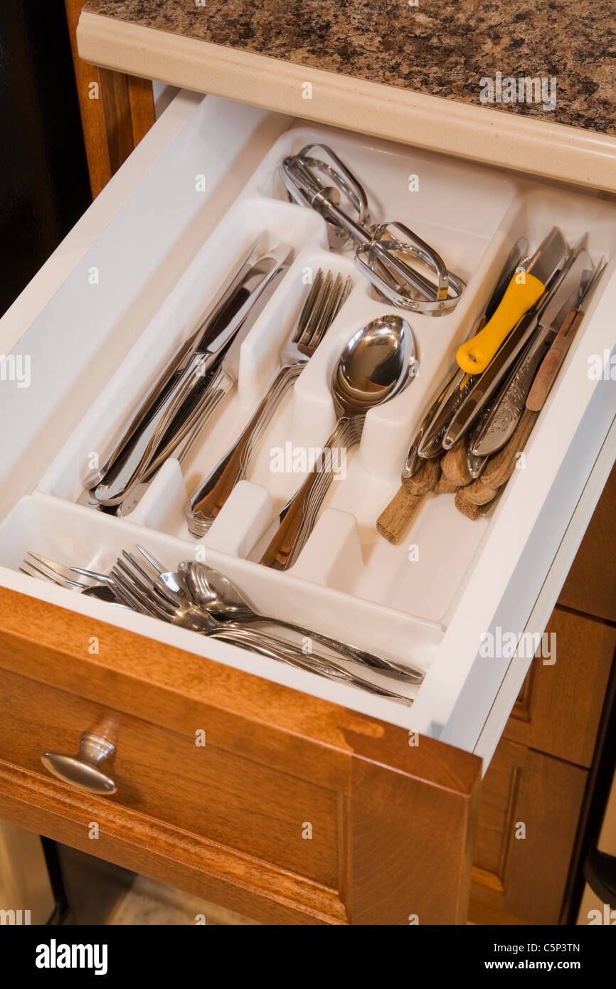 Cutlery in drawer Stock Photo - Alamy
