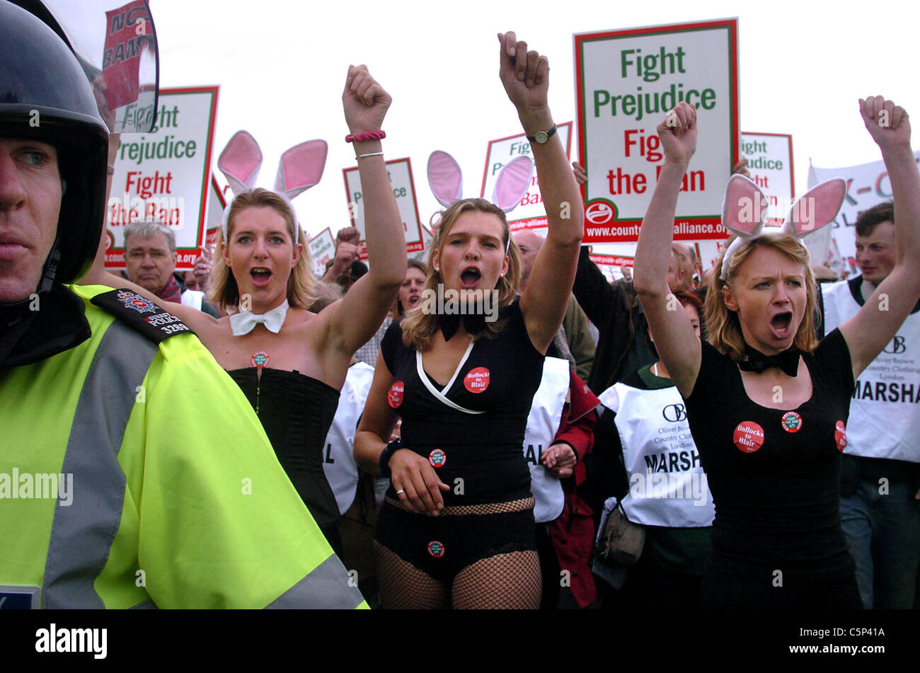 Demonstrators dressed as Bunny Girls lead the way in the pro hunt ...