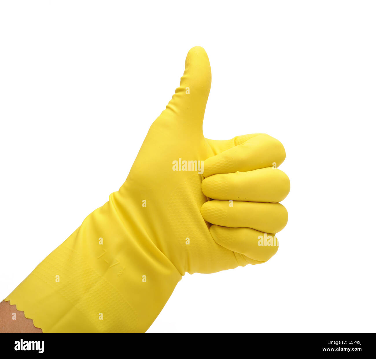 human hand wearing a yellow washing up glove giving the thumbs up Stock ...