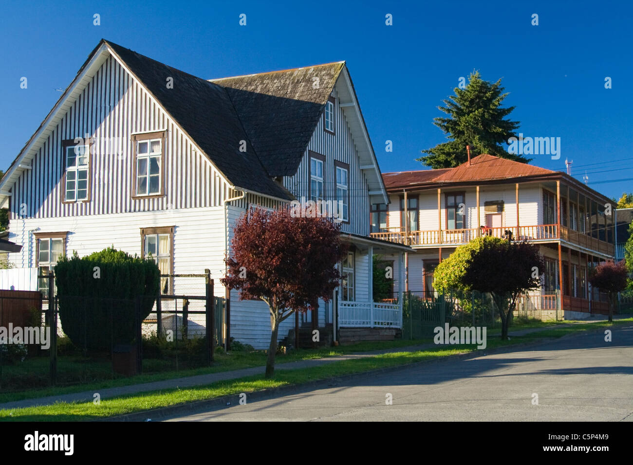 Houses typical of the region, Puerto Octay, Lake District, Chile, South ...