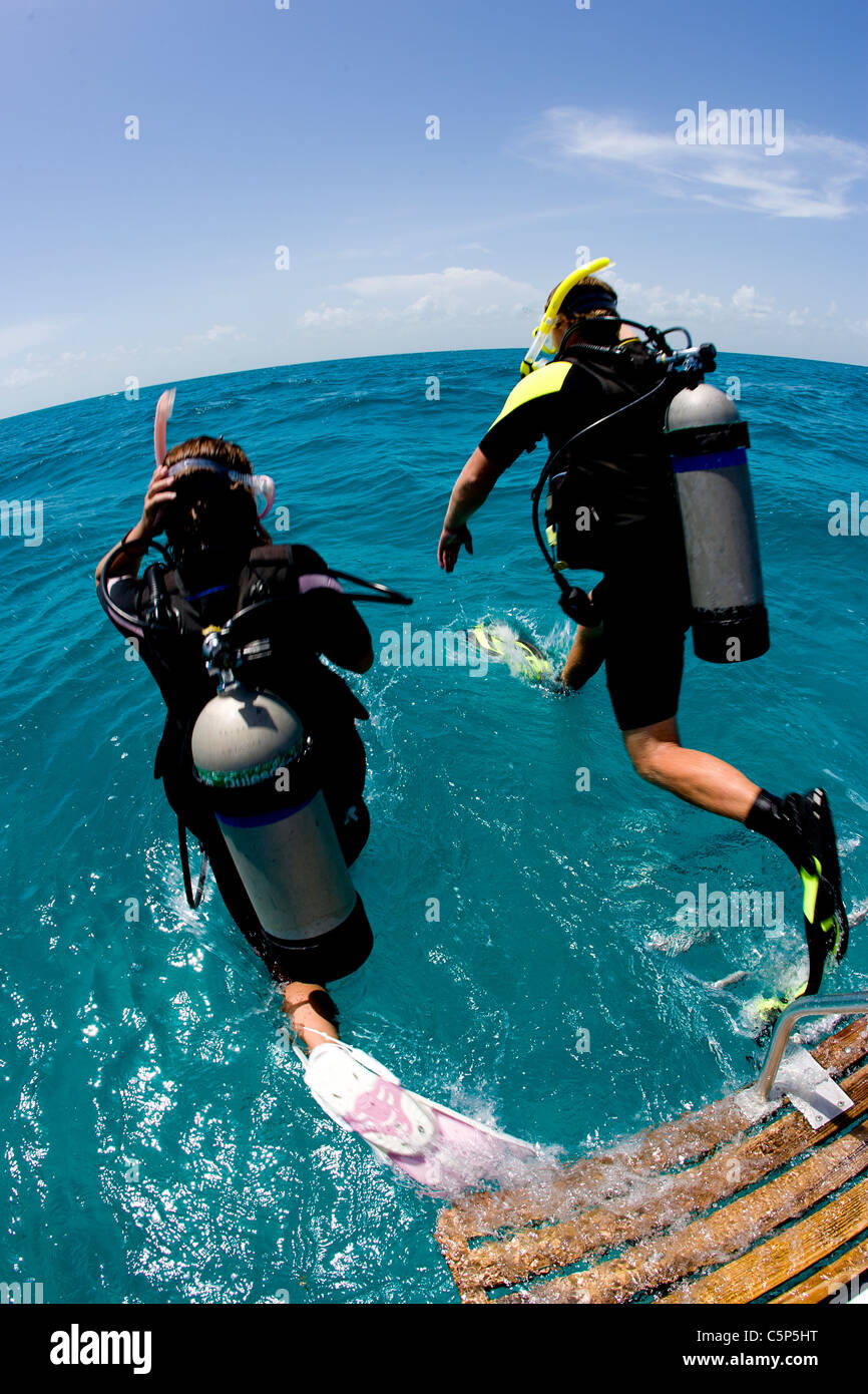 Giant stride entry into water Stock Photo - Alamy