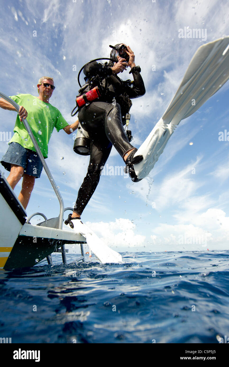 Giant stride entry into water Stock Photo - Alamy