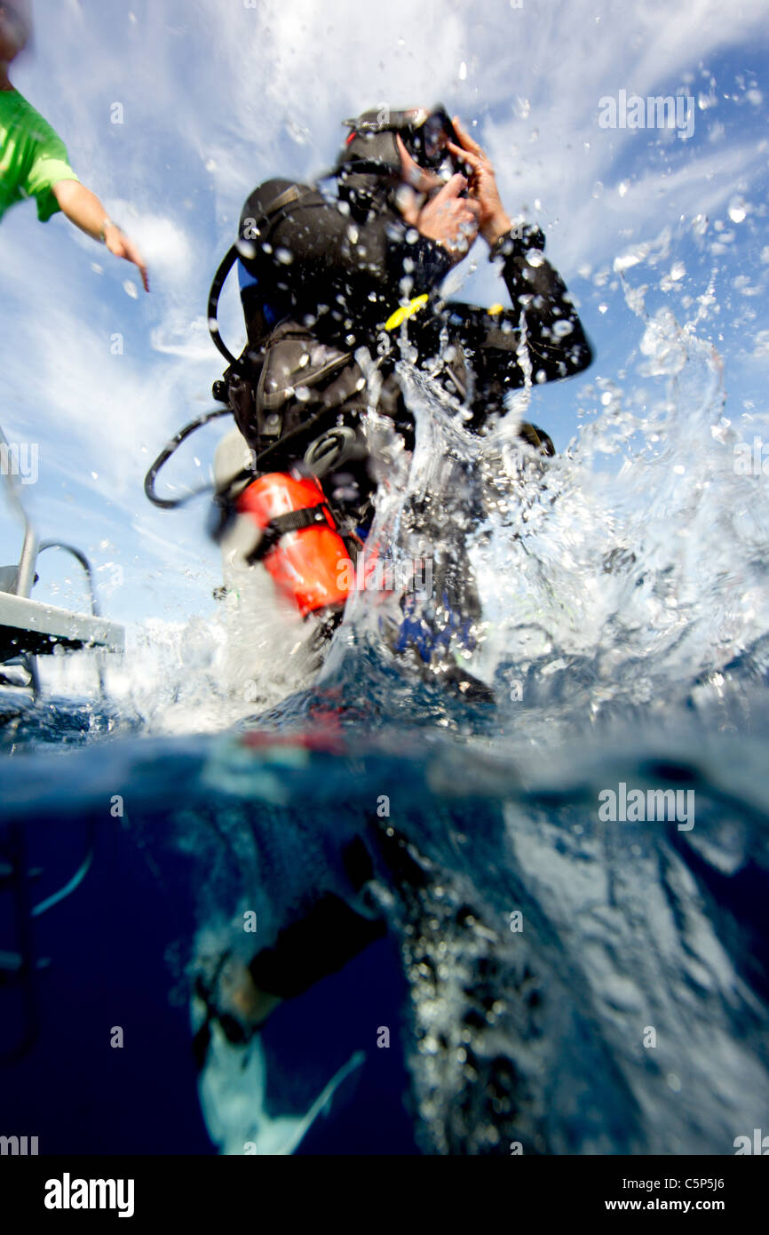 Giant stride entry into water Stock Photo - Alamy