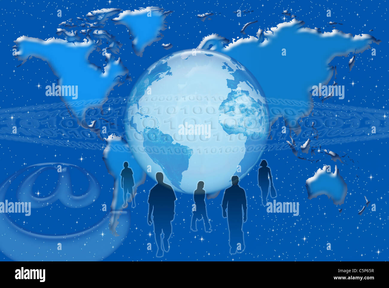 Communication and Internet networks on planet earth to air space on the ...