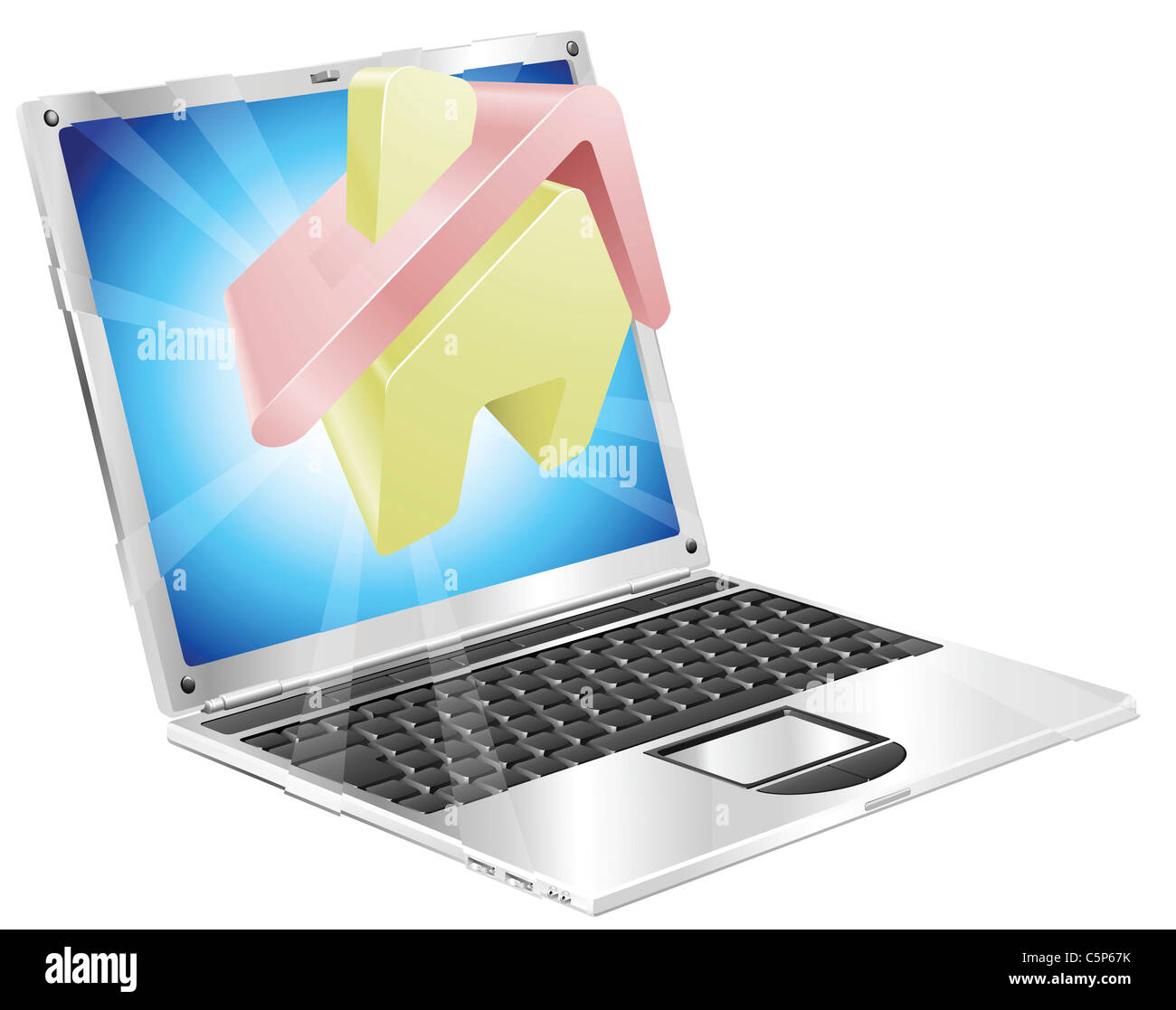 House home icon coming out of laptop screen concept Stock Photo - Alamy