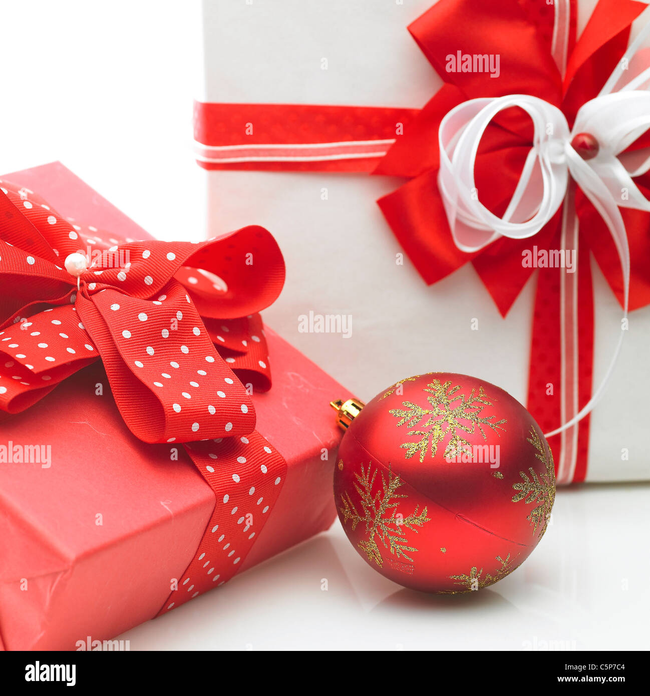 Presents and Christmas bulbs Stock Photo - Alamy