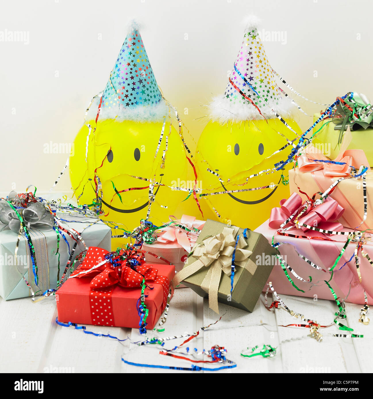 Two balloons and presents Stock Photo - Alamy
