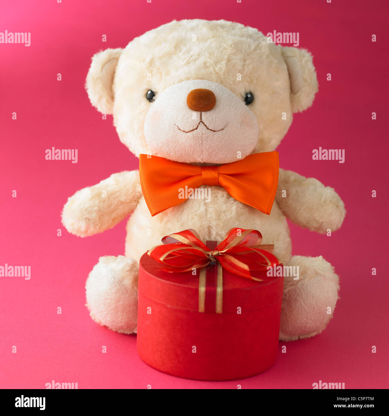 A teddy bear with a present Stock Photo - Alamy