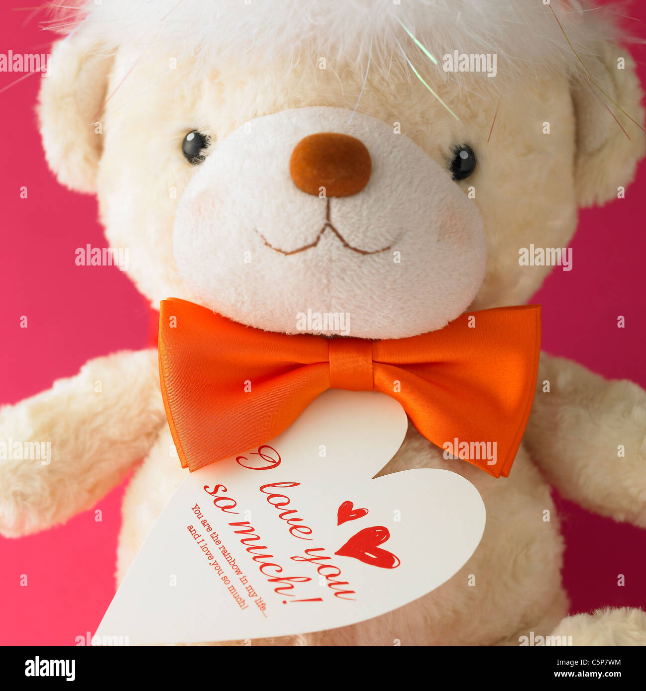 A teddy bear with message card Stock Photo - Alamy