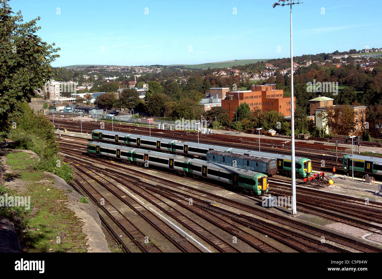 A view looking over the railway tracks just north of Brighton station ...