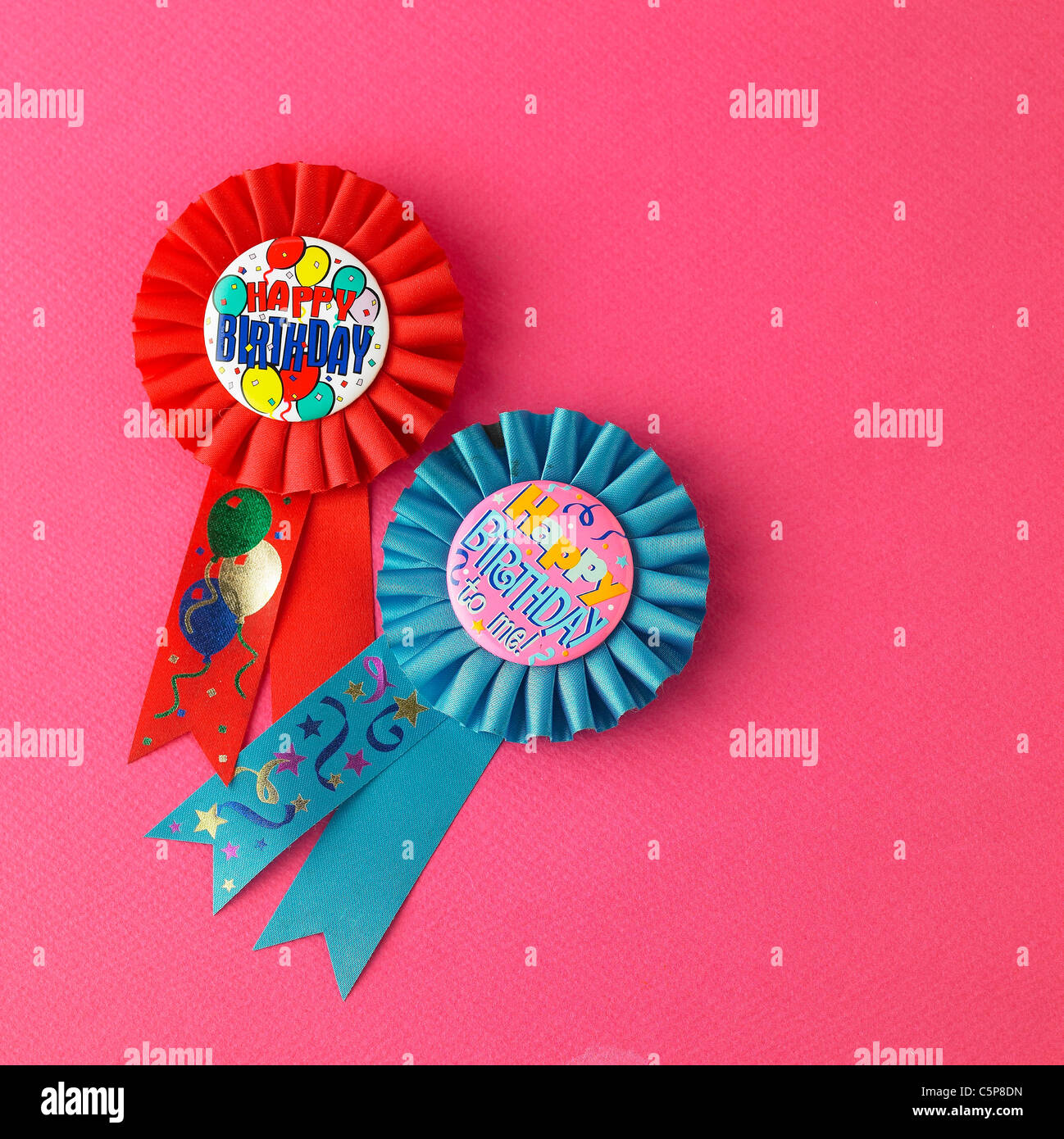 Birthday party badges Stock Photo - Alamy