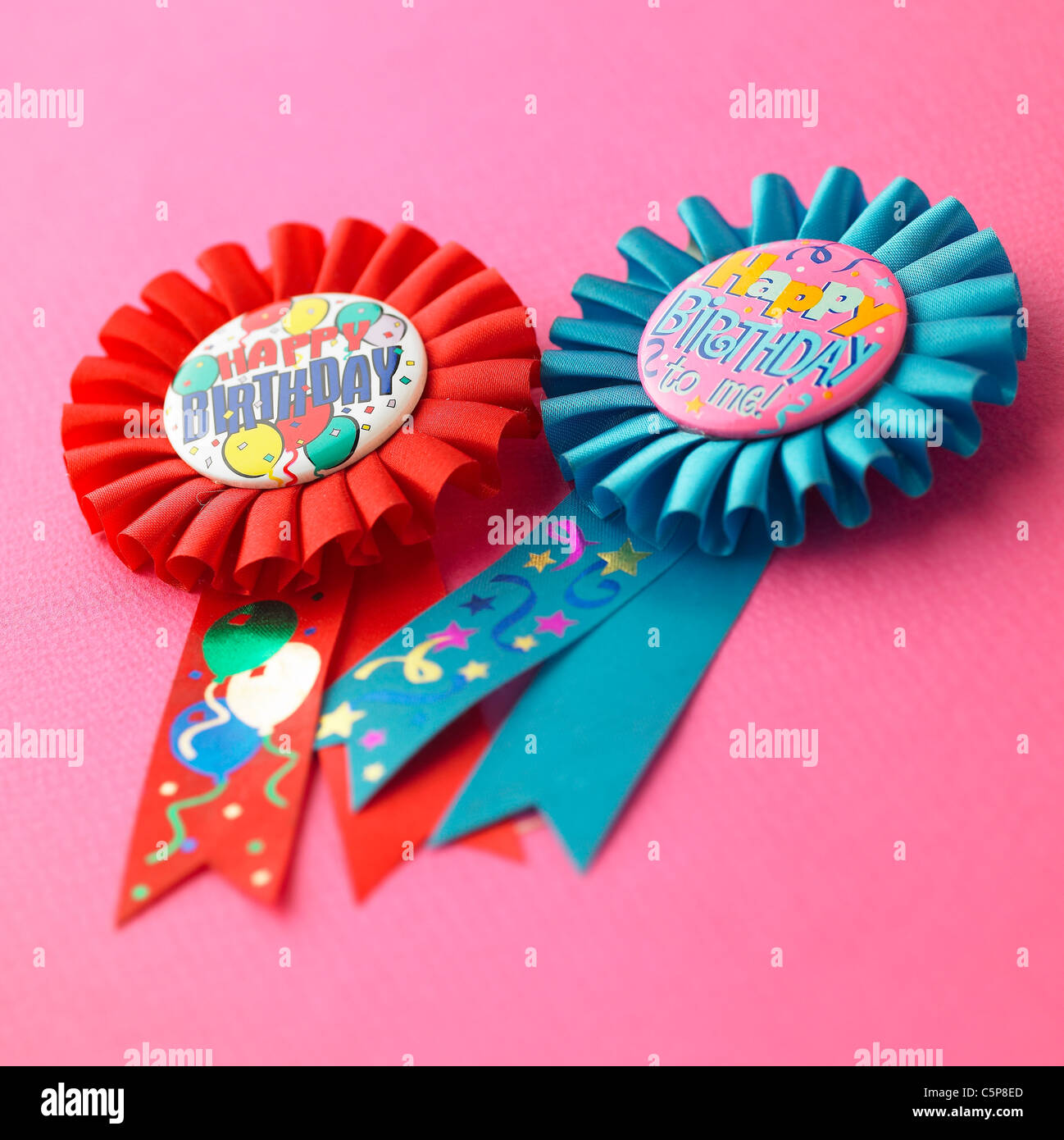 Birthday party badges Stock Photo - Alamy