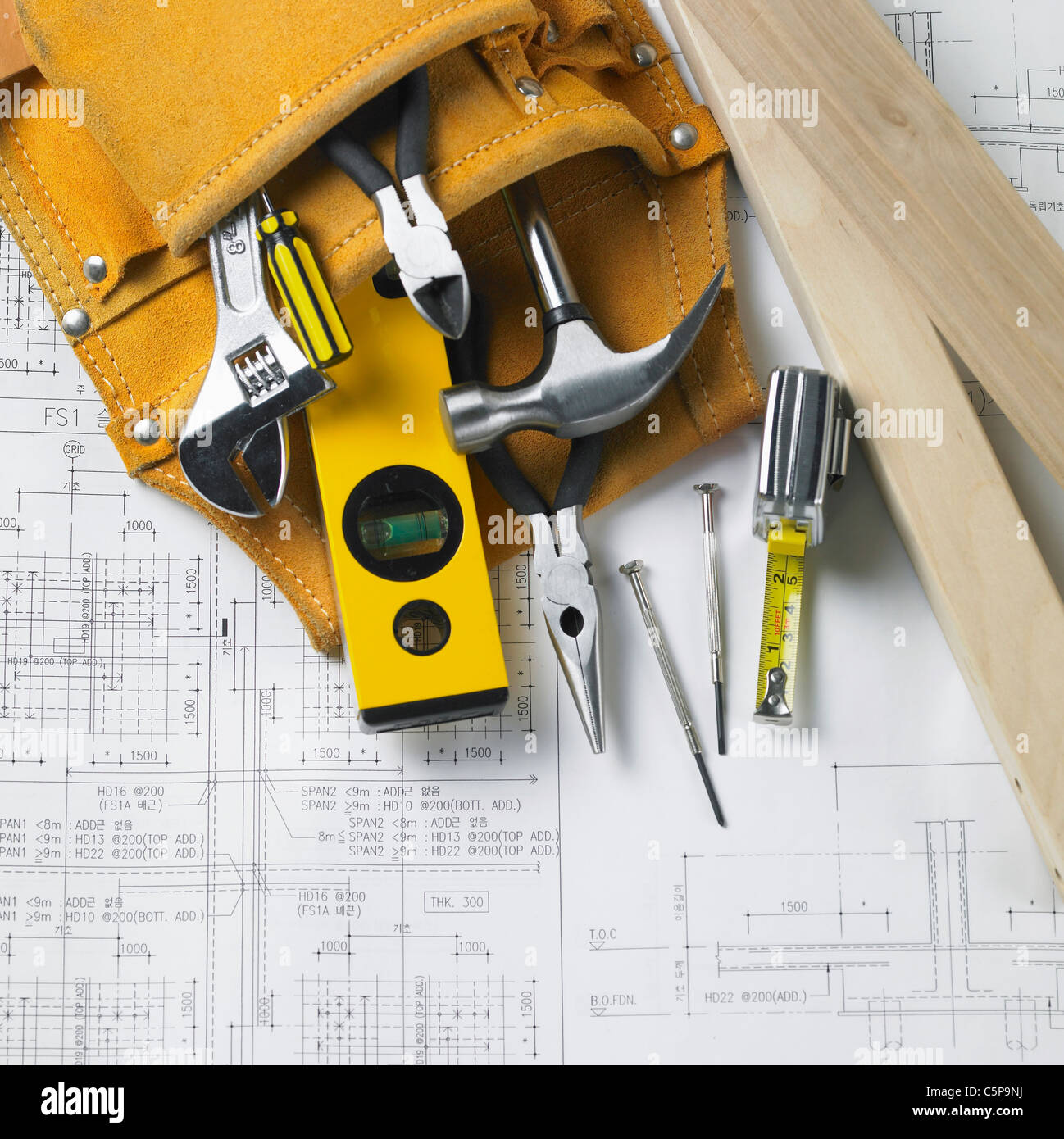 Tools on a blueprint Stock Photo - Alamy