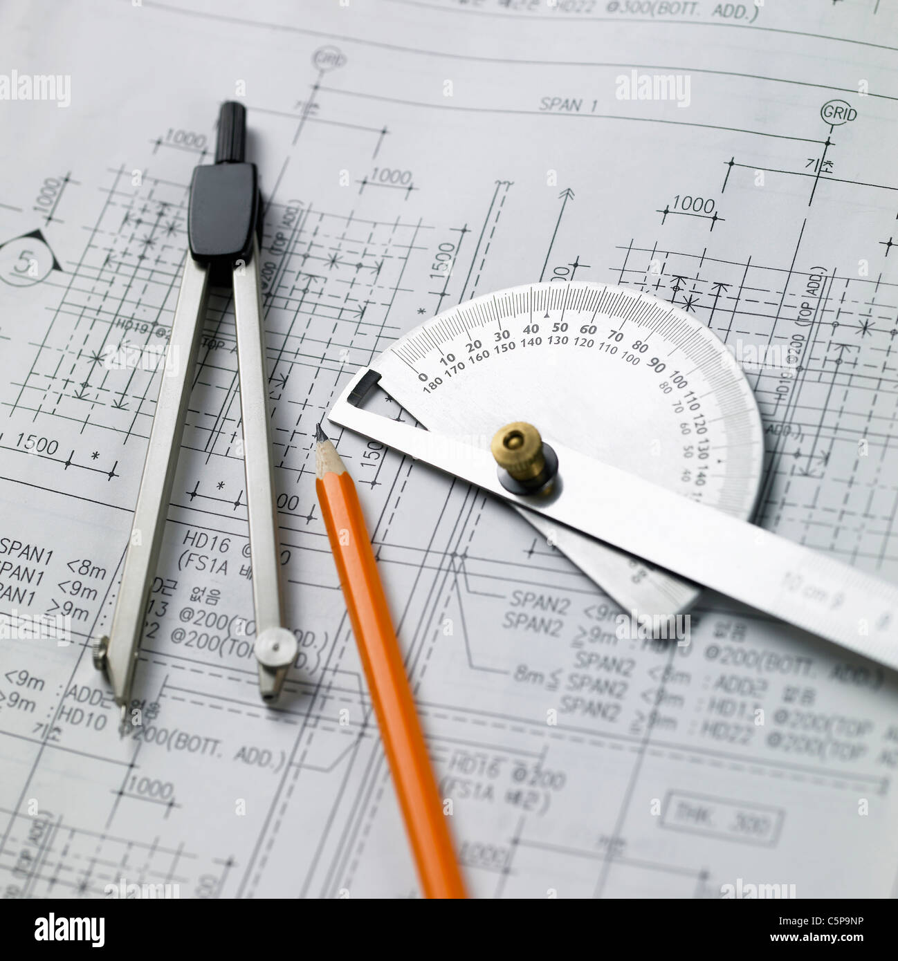 Tools on a blueprint Stock Photo - Alamy