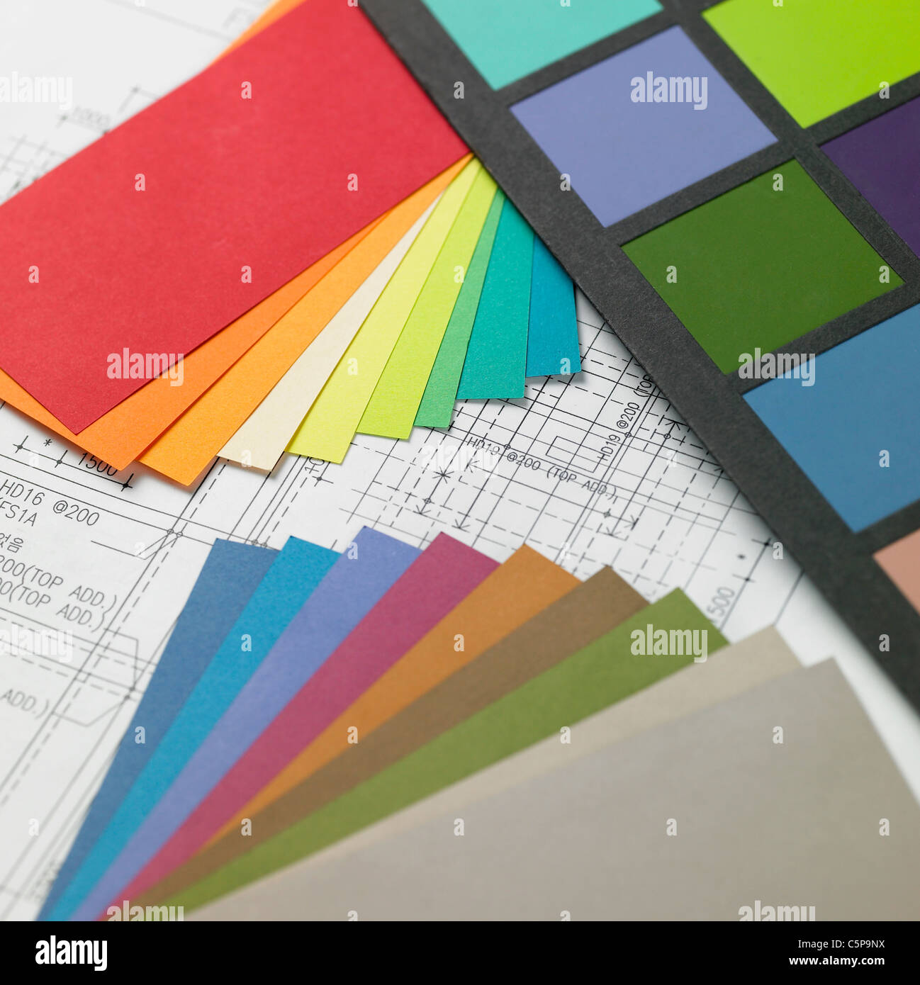 Color palettes on blueprint Stock Photo - Alamy