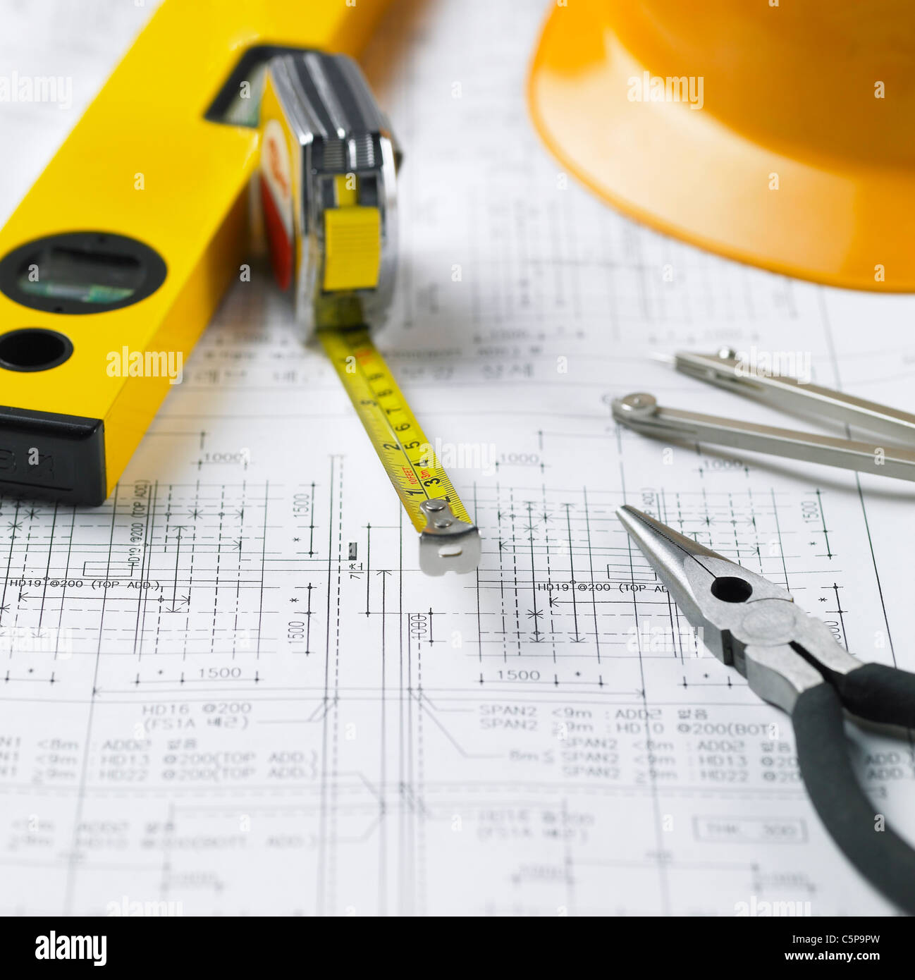 Tools on a blueprint Stock Photo - Alamy