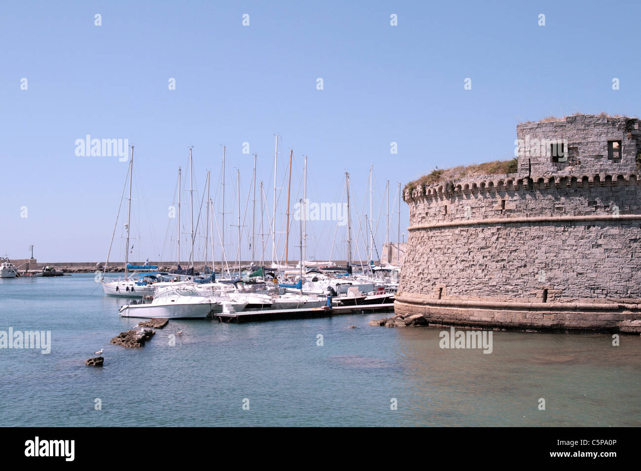 View of a detail of the the Angevin castle in Gallipoli, Salento region ...