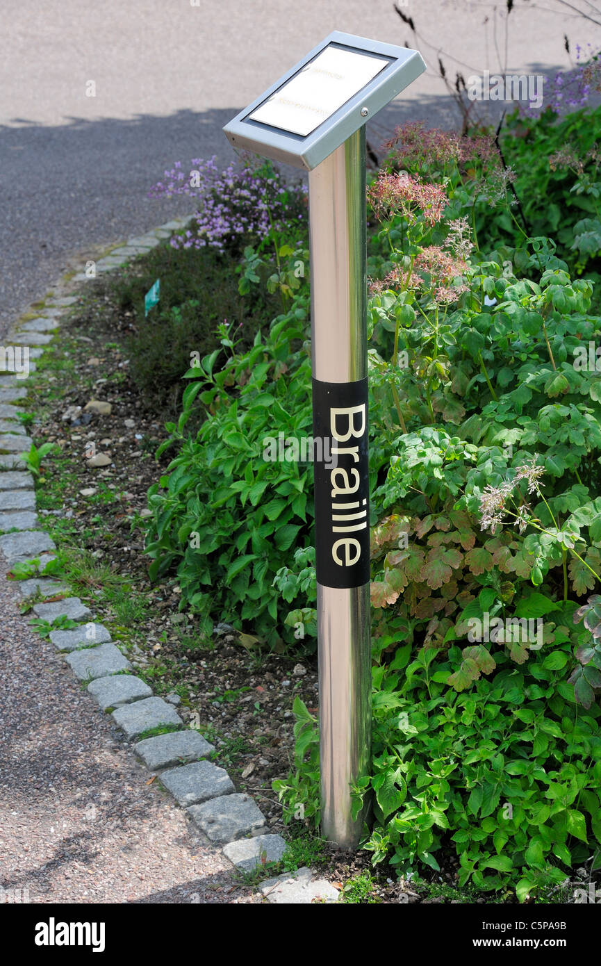 A braille signpost at the National Botanic Garden of Wales, Llanarthne ...