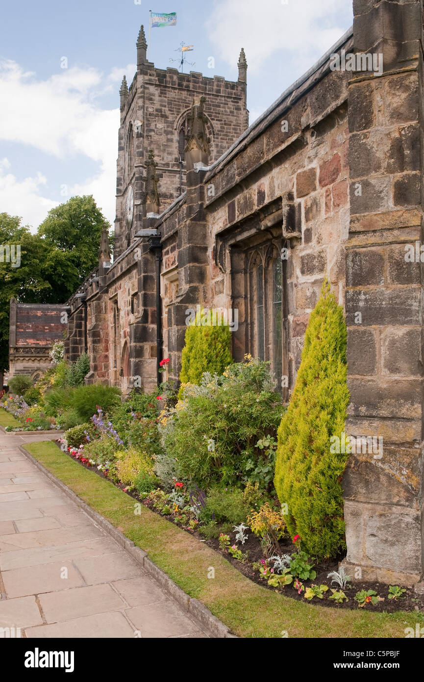 Holy Trinity Church, Skipton (south porch, tower, flag, stone path ...