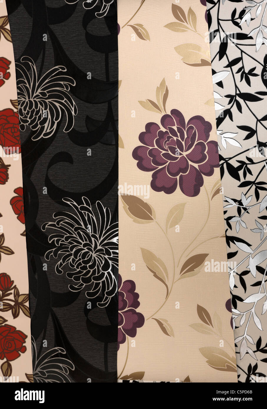 Selection Of Textured And Flock Wallpaper With Floral Patterns Stock ...