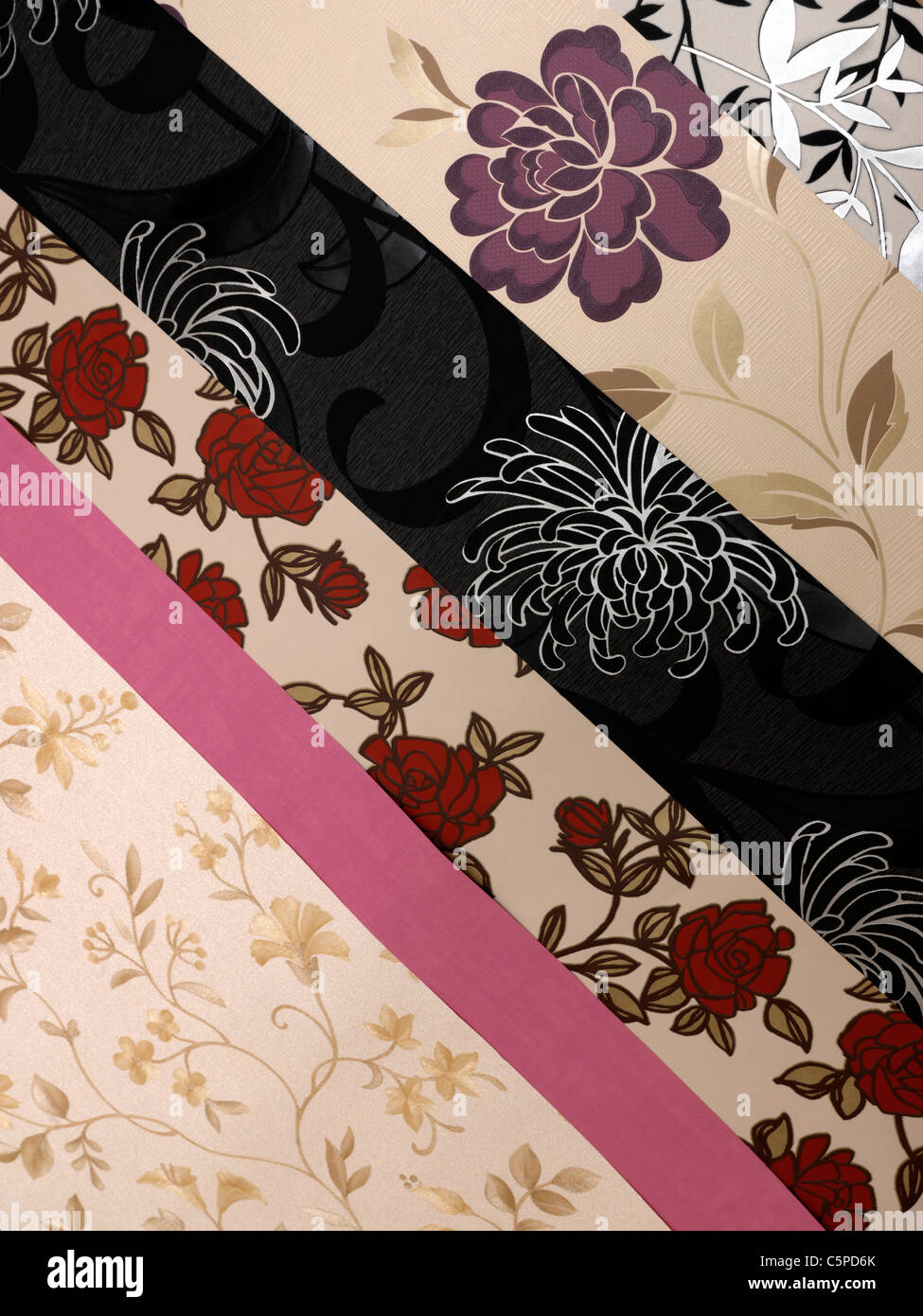Selection Of Textured And Flock Wallpaper With Floral Patterns Stock ...