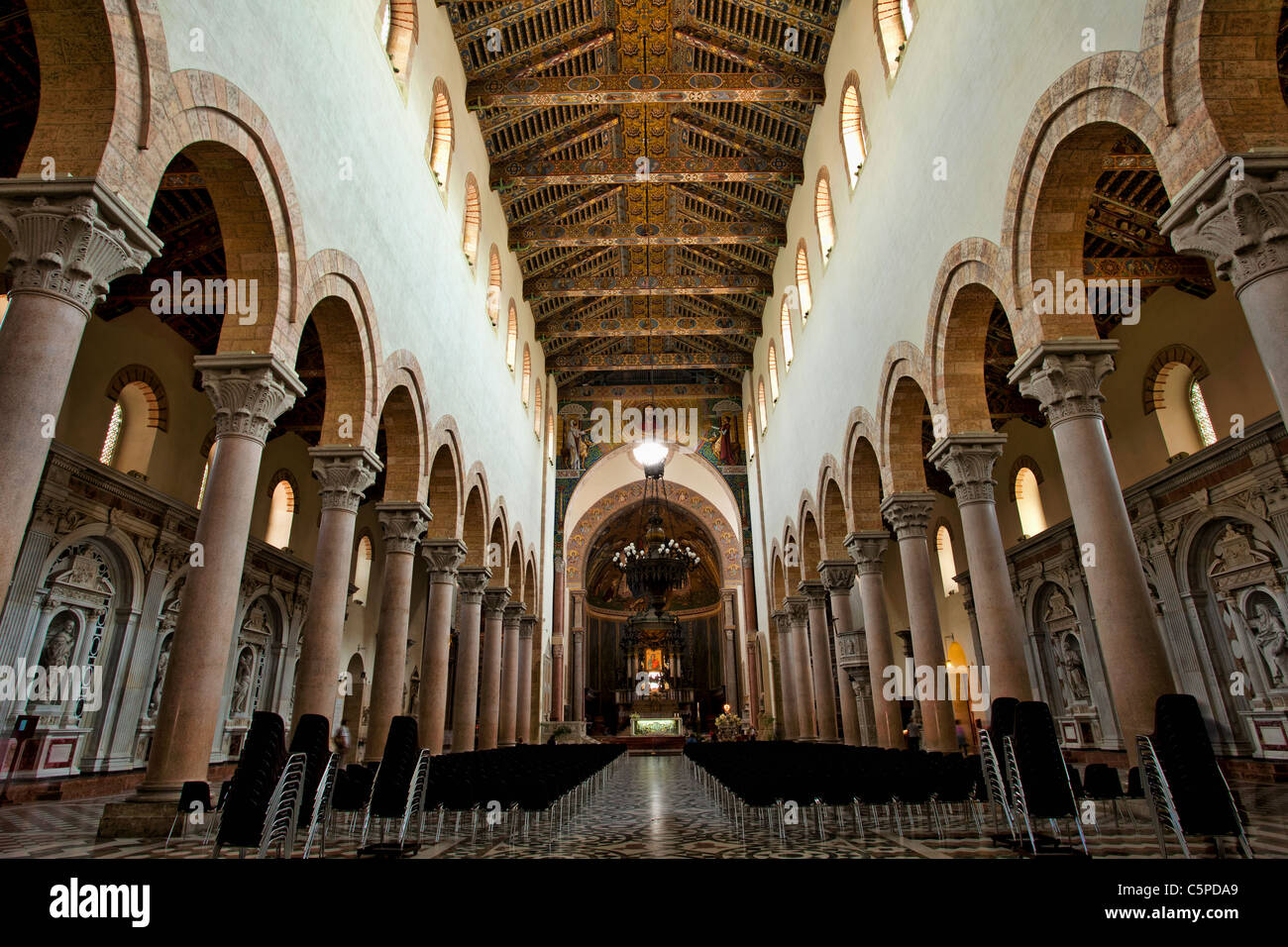 Messina Italy Duomo Cathedral Basilica inside with arch, marble floors ...