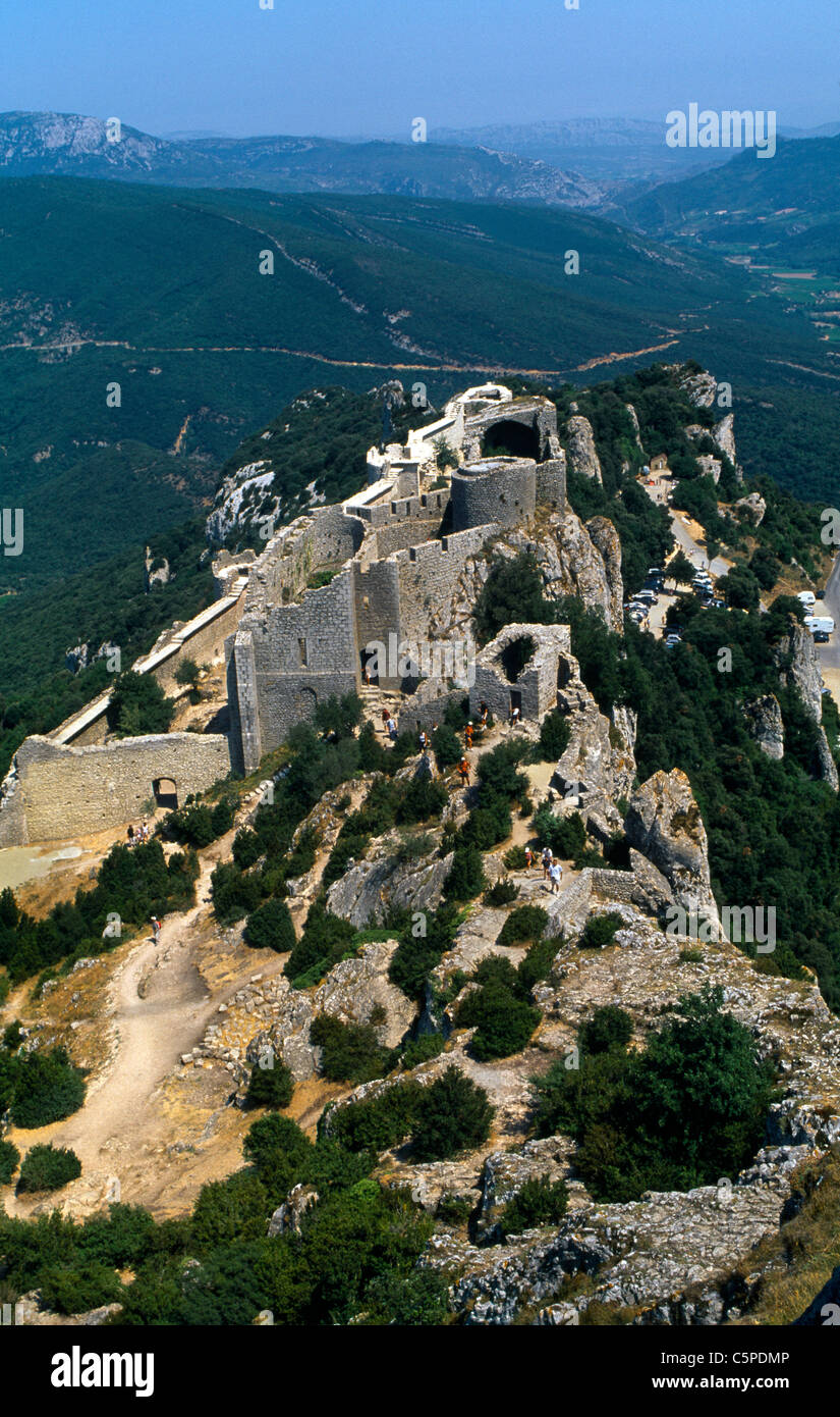 Peyrepertuse Castle France Aude In The Pyrenees Mountains Stock Photo ...