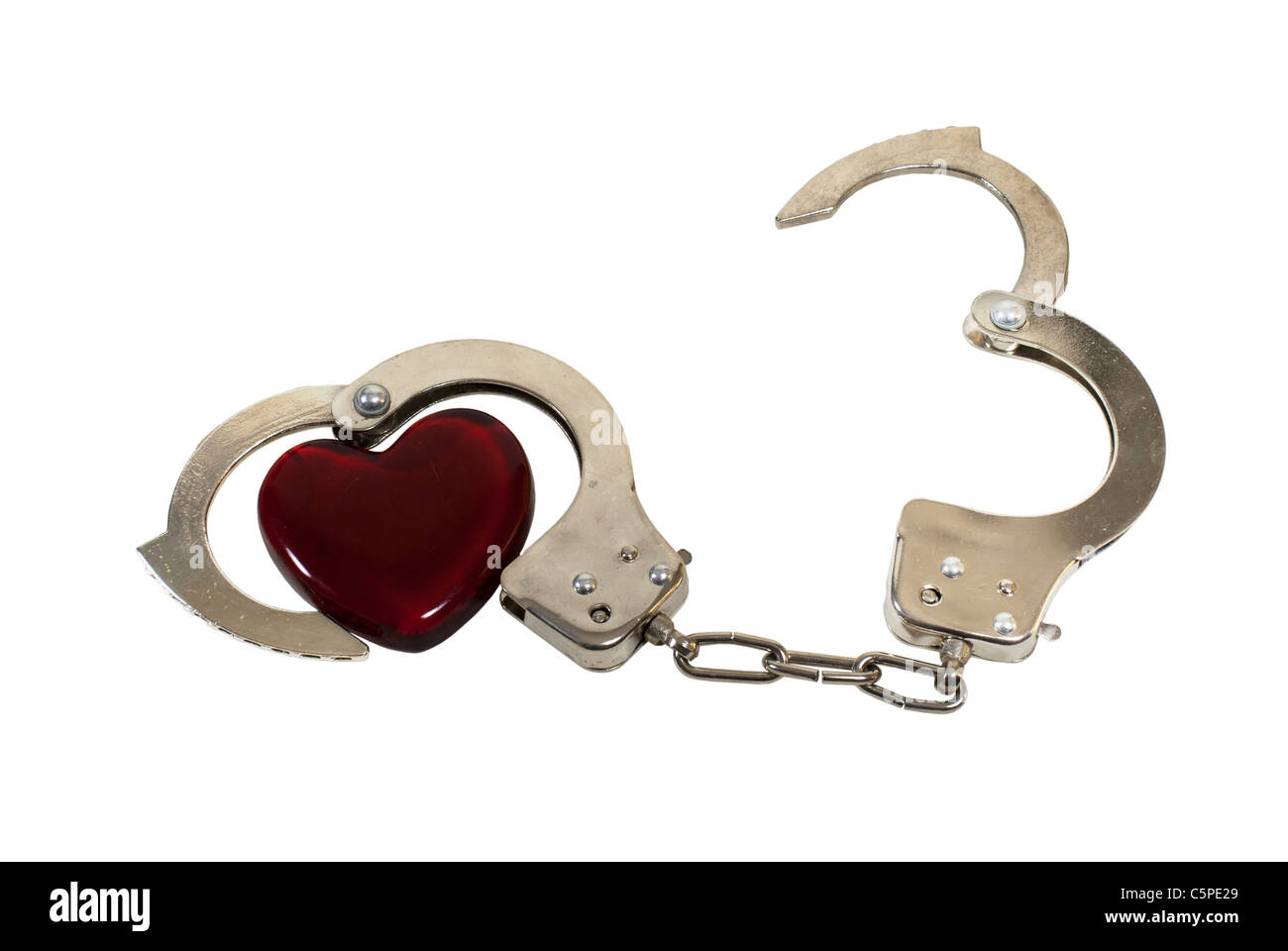Locked in love shown by handcuffs and red glass hearts - path included ...