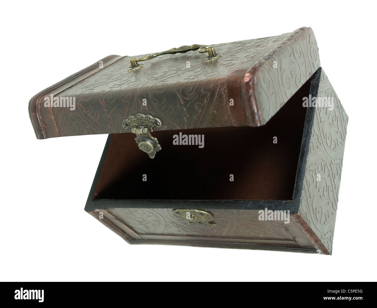 Fancy pressed leather box with antique lock used to store items viewed ...