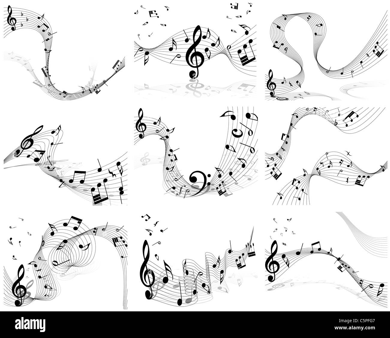 Vector musical note staff background set for design use Stock Photo - Alamy
