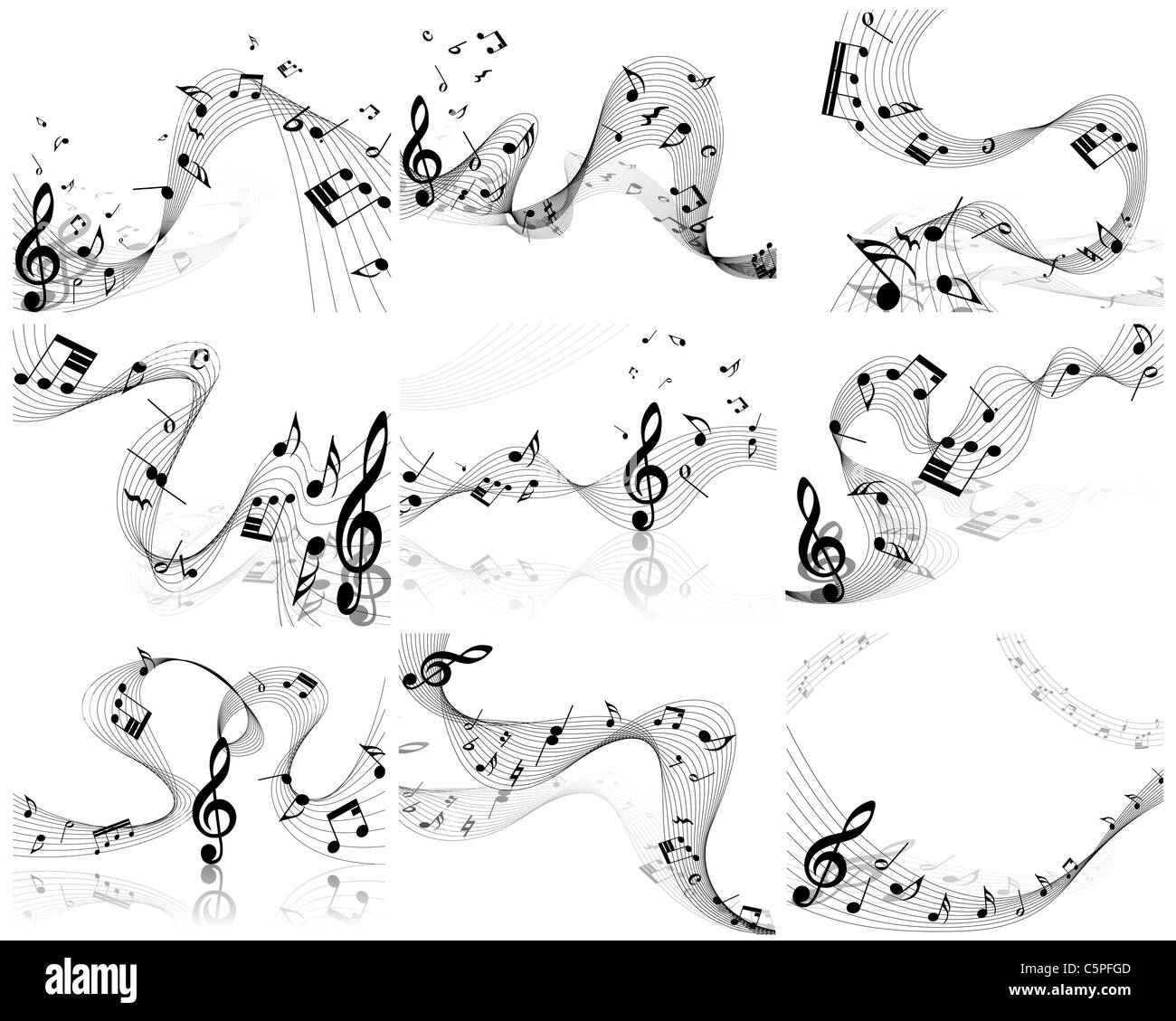 Vector musical note staff background set for design use Stock Photo - Alamy