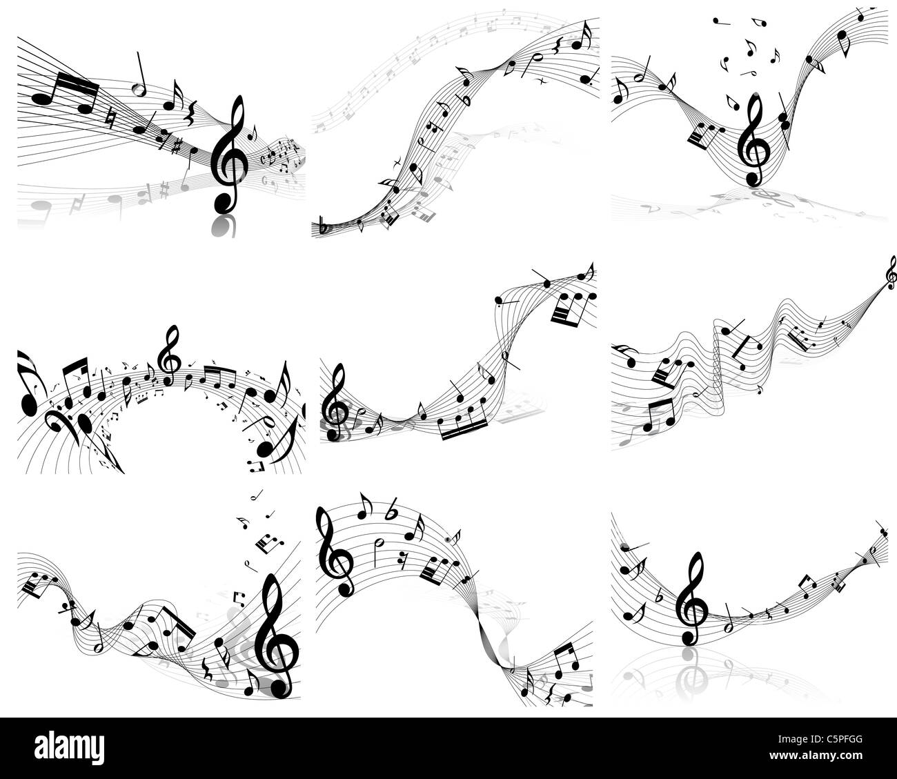 Vector musical note staff background set for design use Stock Photo - Alamy