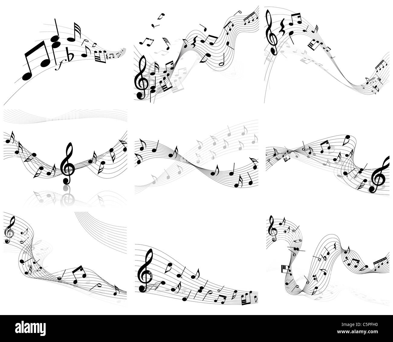 Vector musical note staff background set for design use Stock Photo - Alamy