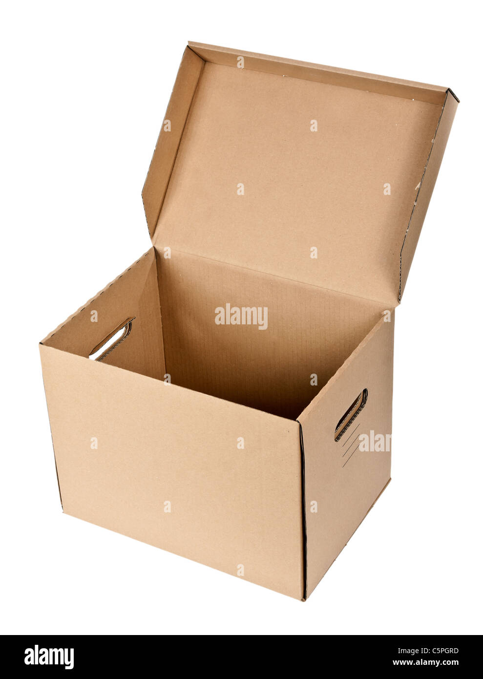 open cardboard box isolated on a white background Stock Photo - Alamy