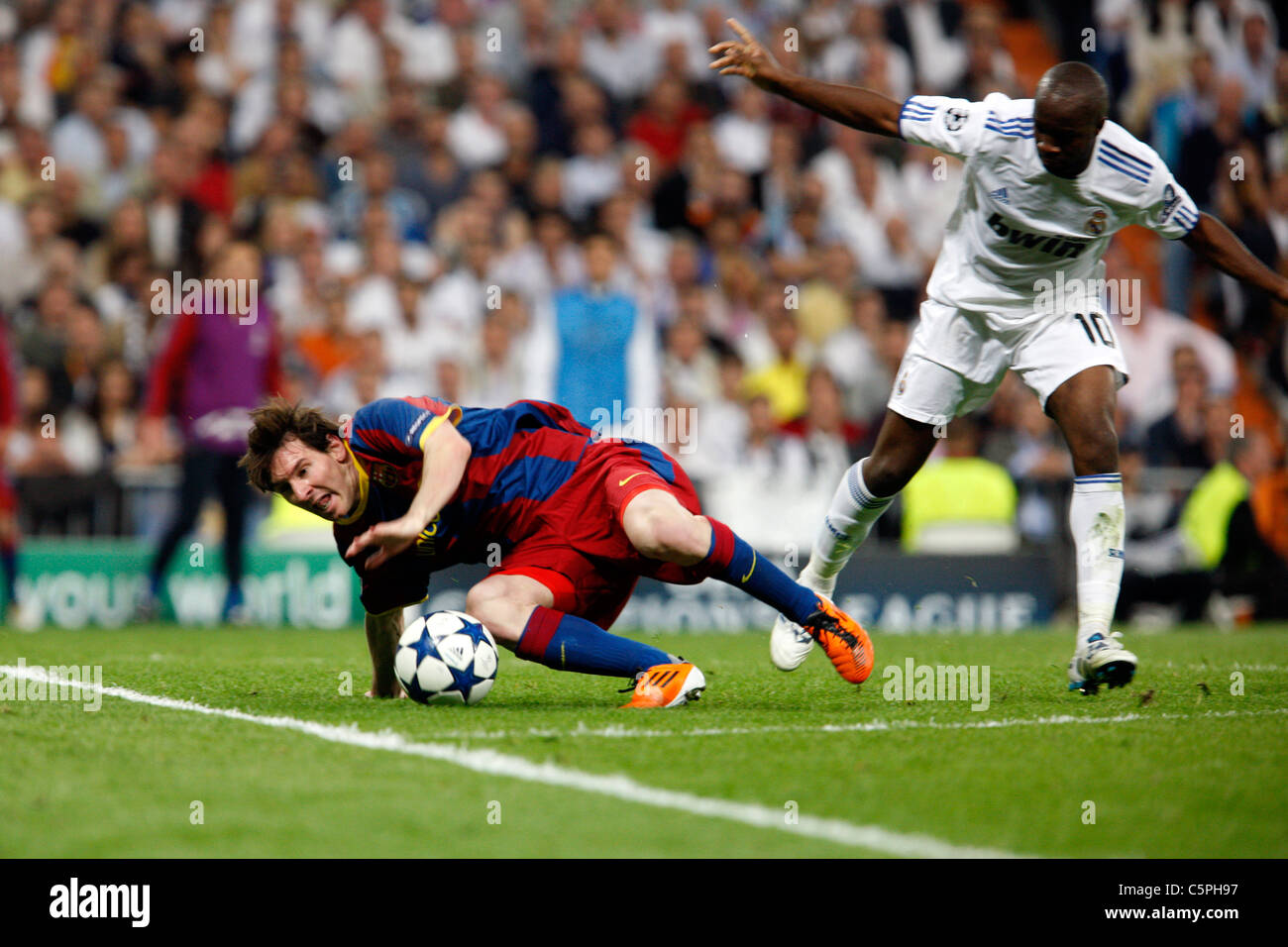 Messi falling down, UEFA Champions League Semifinals game between Real ...