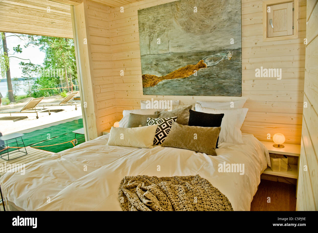 Bed room in cottage in Finland Stock Photo - Alamy