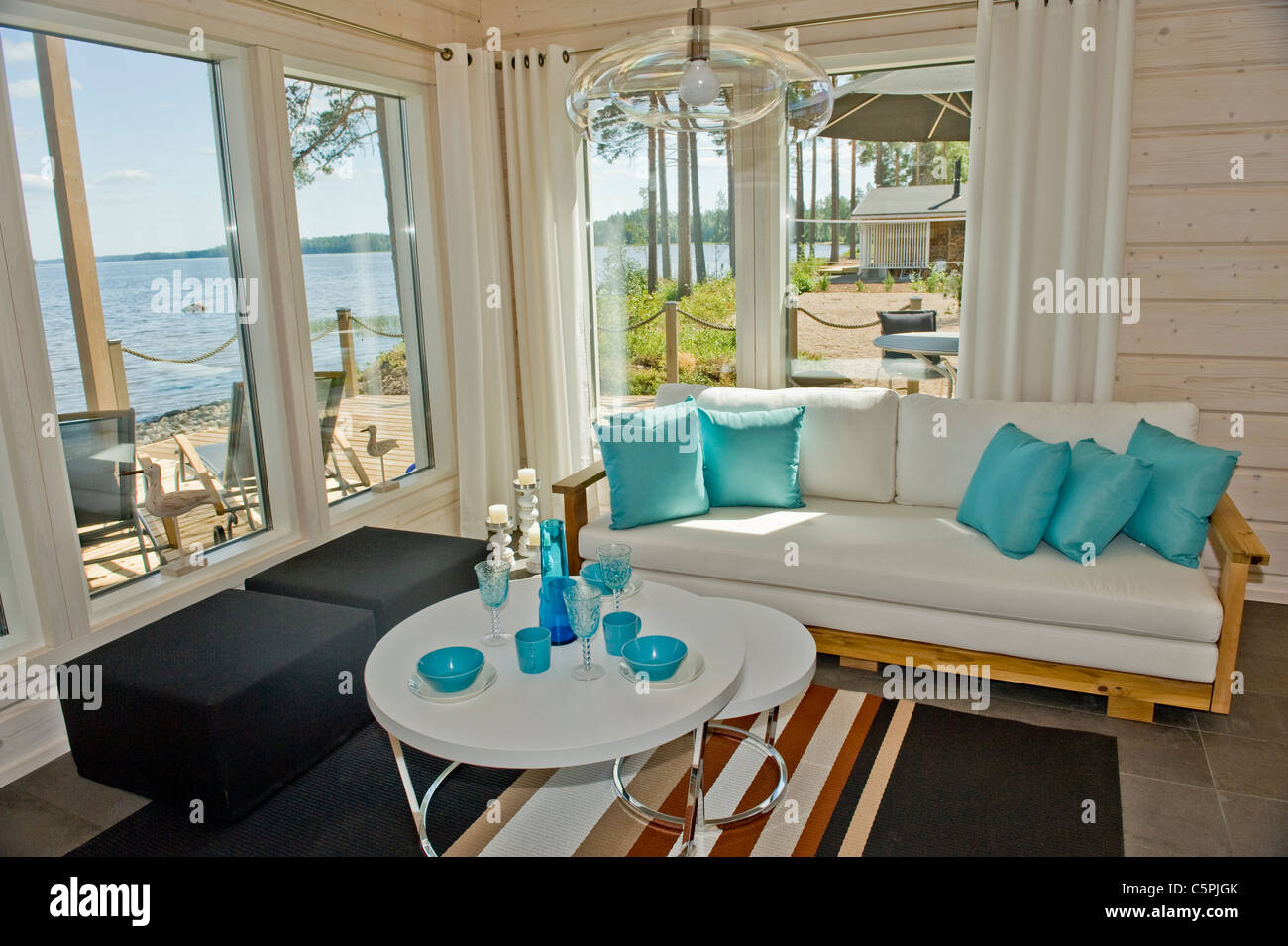 Traditional interior of Finnish summer wooden cottage Stock Photo - Alamy