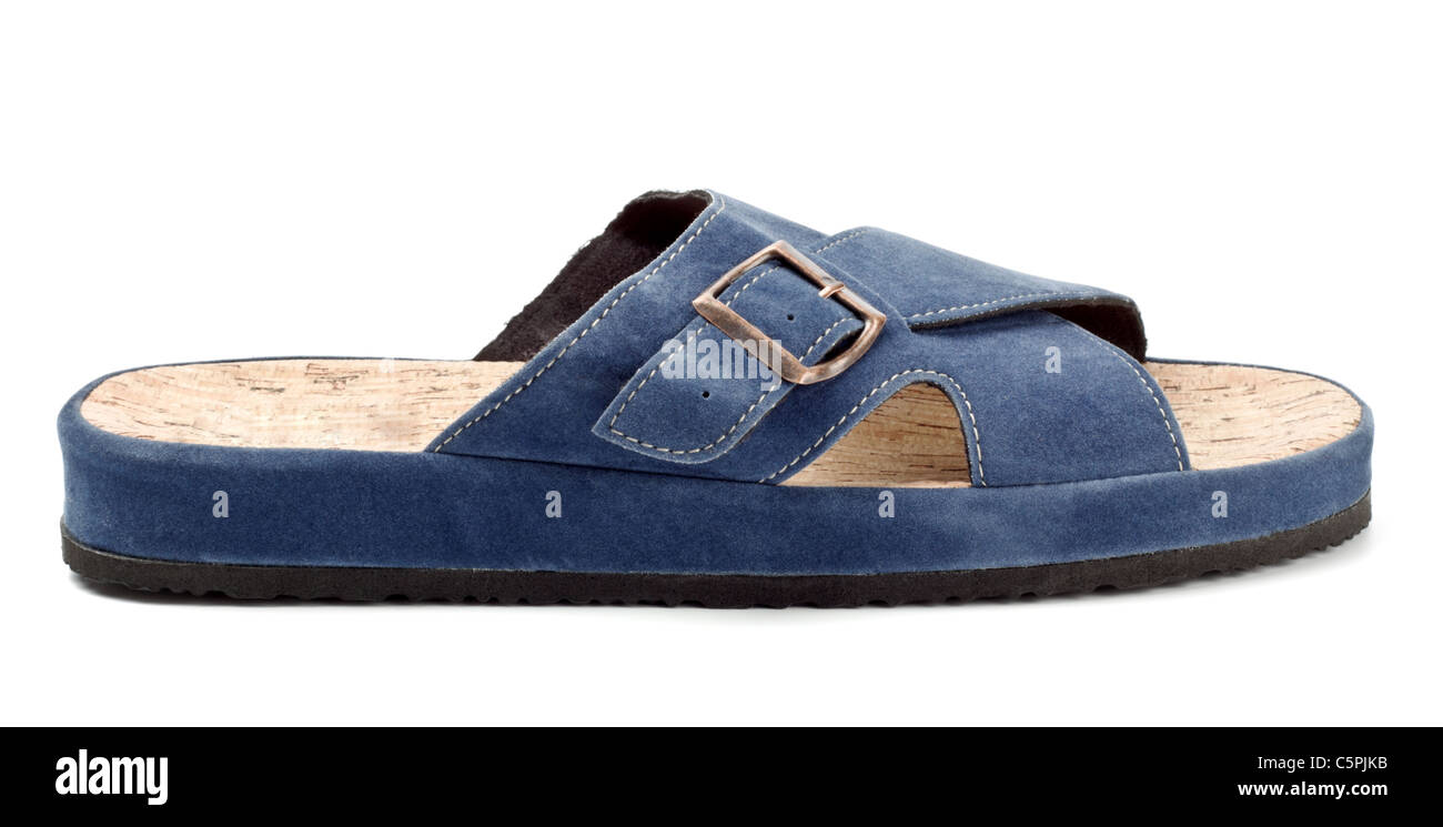 single blue slipper isolated on white background Stock Photo - Alamy